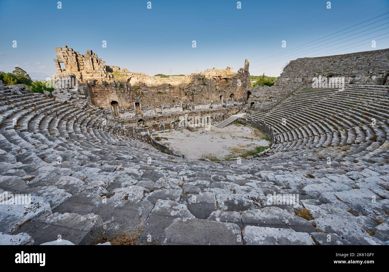 theatre of Perge, ruins of the Roman city of Perge, Antalya, Turkey ...