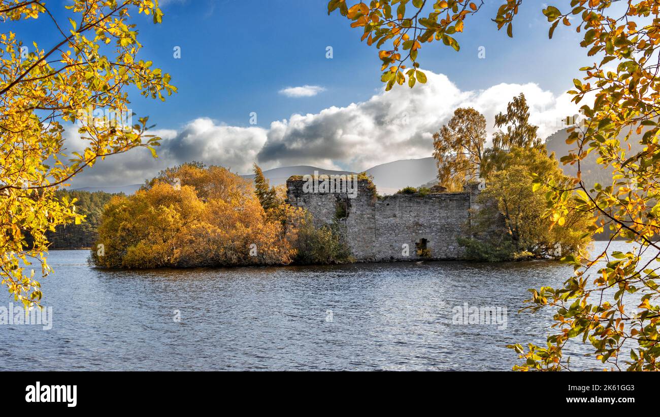 Loch an Eilein Aviemore Scotland trees with autumnal leaves surround ...