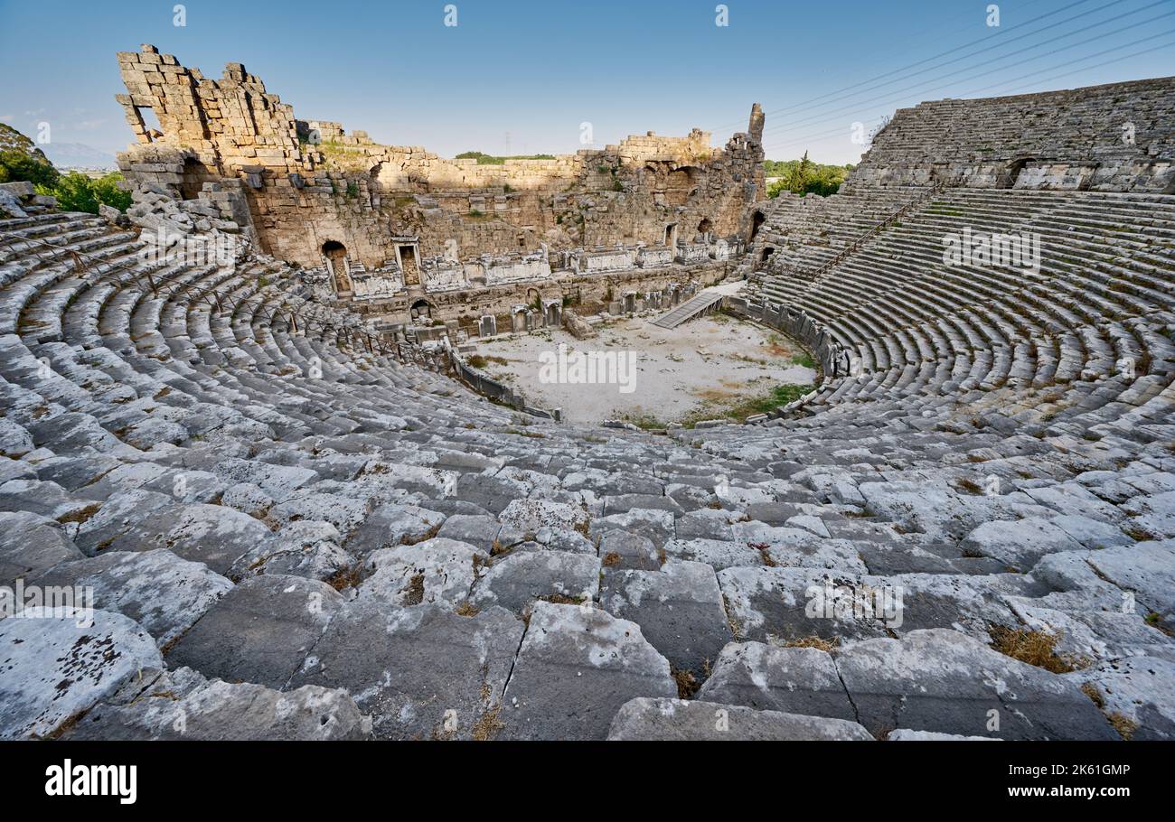 theatre of Perge, ruins of the Roman city of Perge, Antalya, Turkey ...