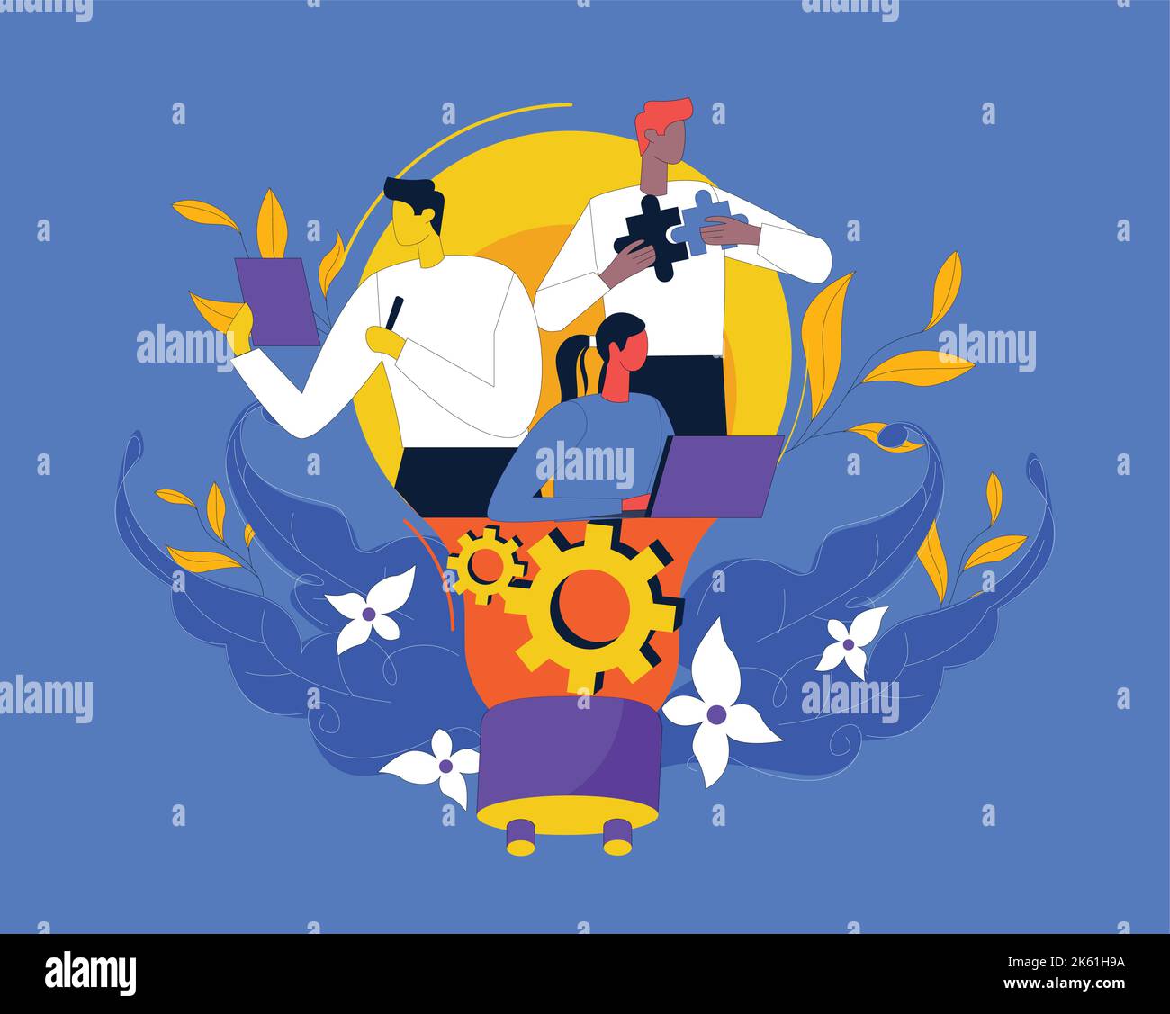 An illustration of teamwork and collaboration on blue background Stock ...