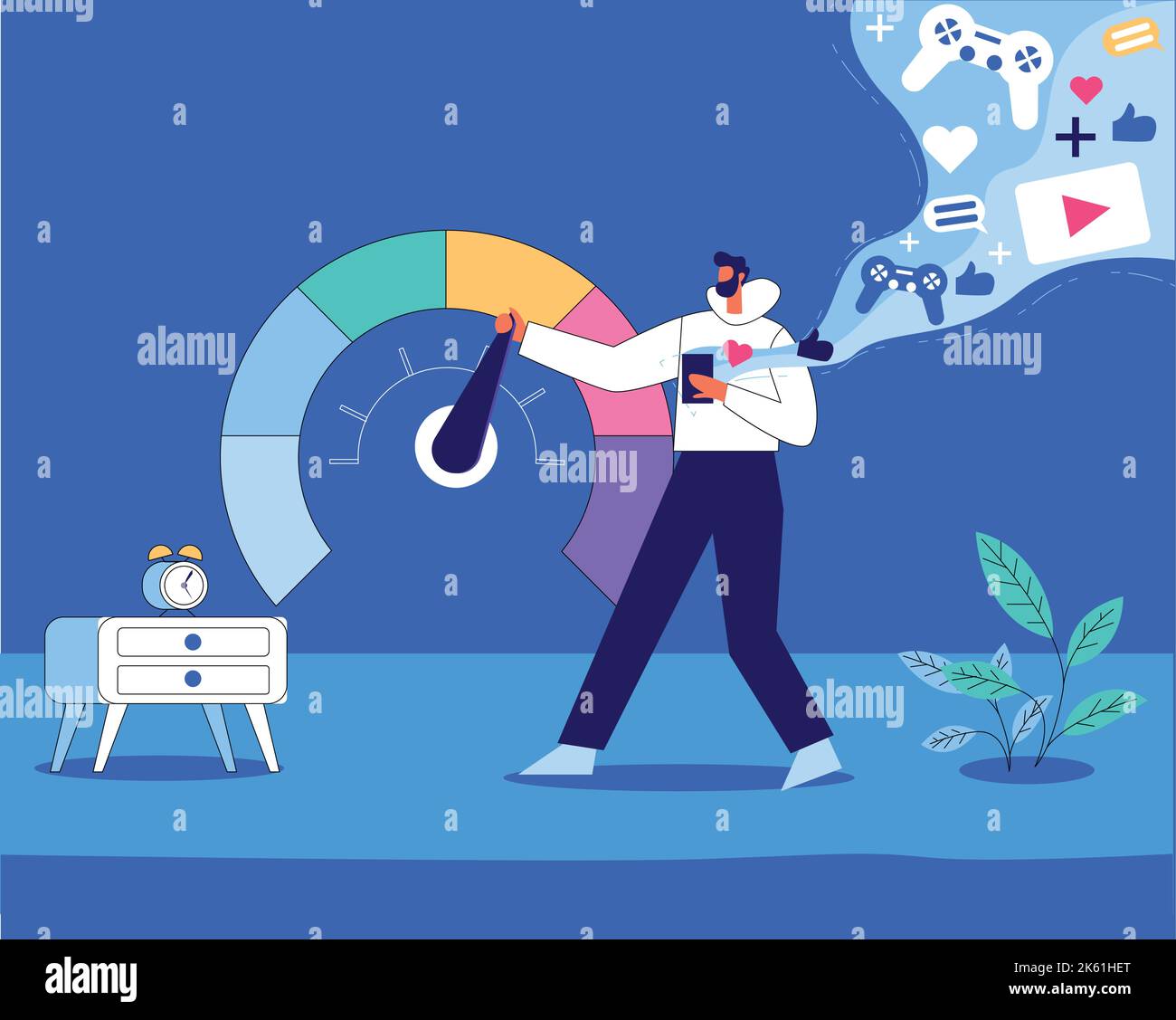 An illustration of a person increasing the speedometer, the concept of ...