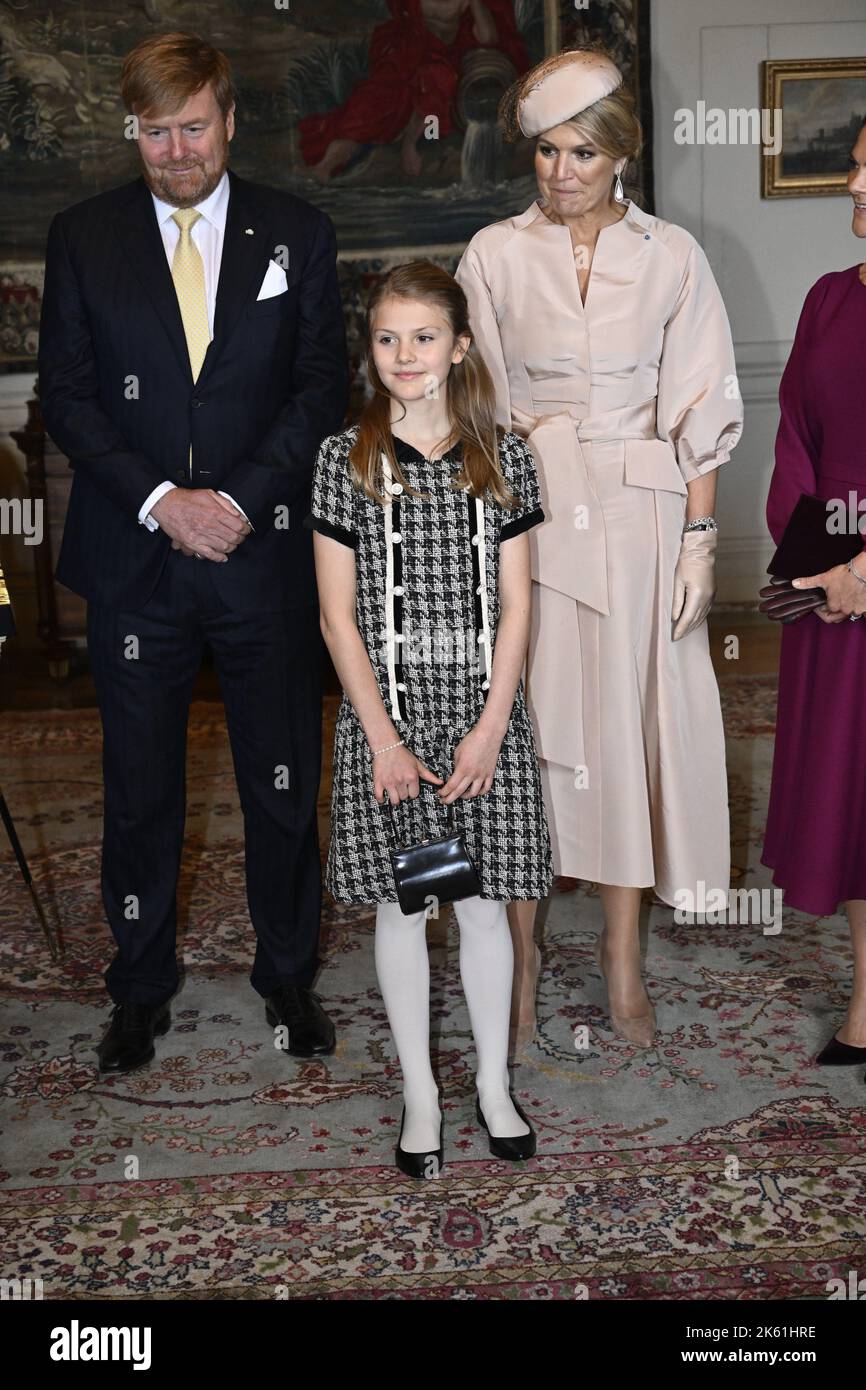 King Willem-Alexander, Princess Estelle, Queen Maxima at the Royal Palace during the welcome ...