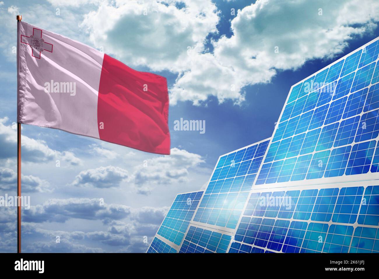 Malta solar energy, alternative energy industrial concept with flag ...