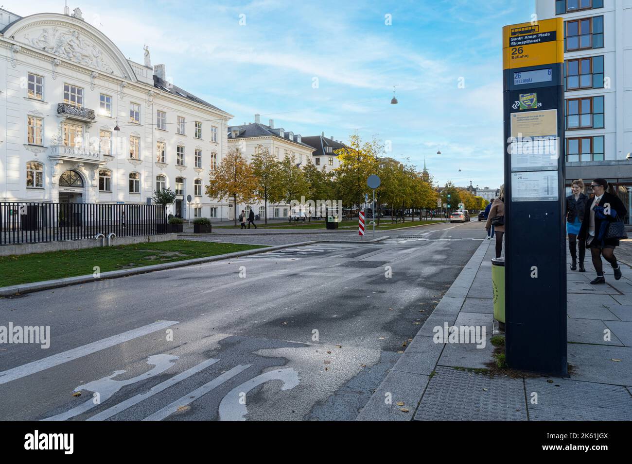 Copenhagen, Denmark. October 2022. Bus stop in a street of the city ...