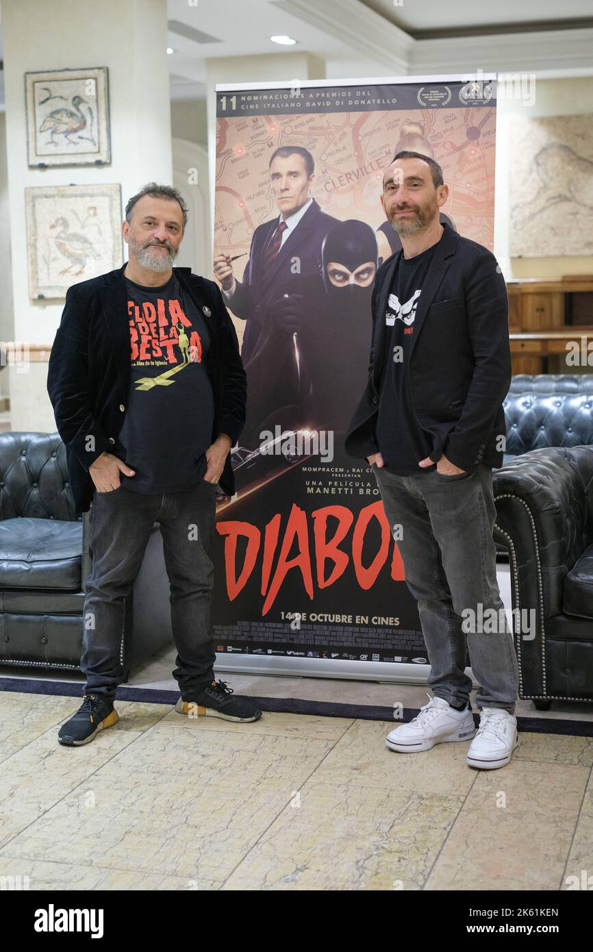 Marco Manetti (L) and Antonio Manetti (R) attend the "Diabolik ...