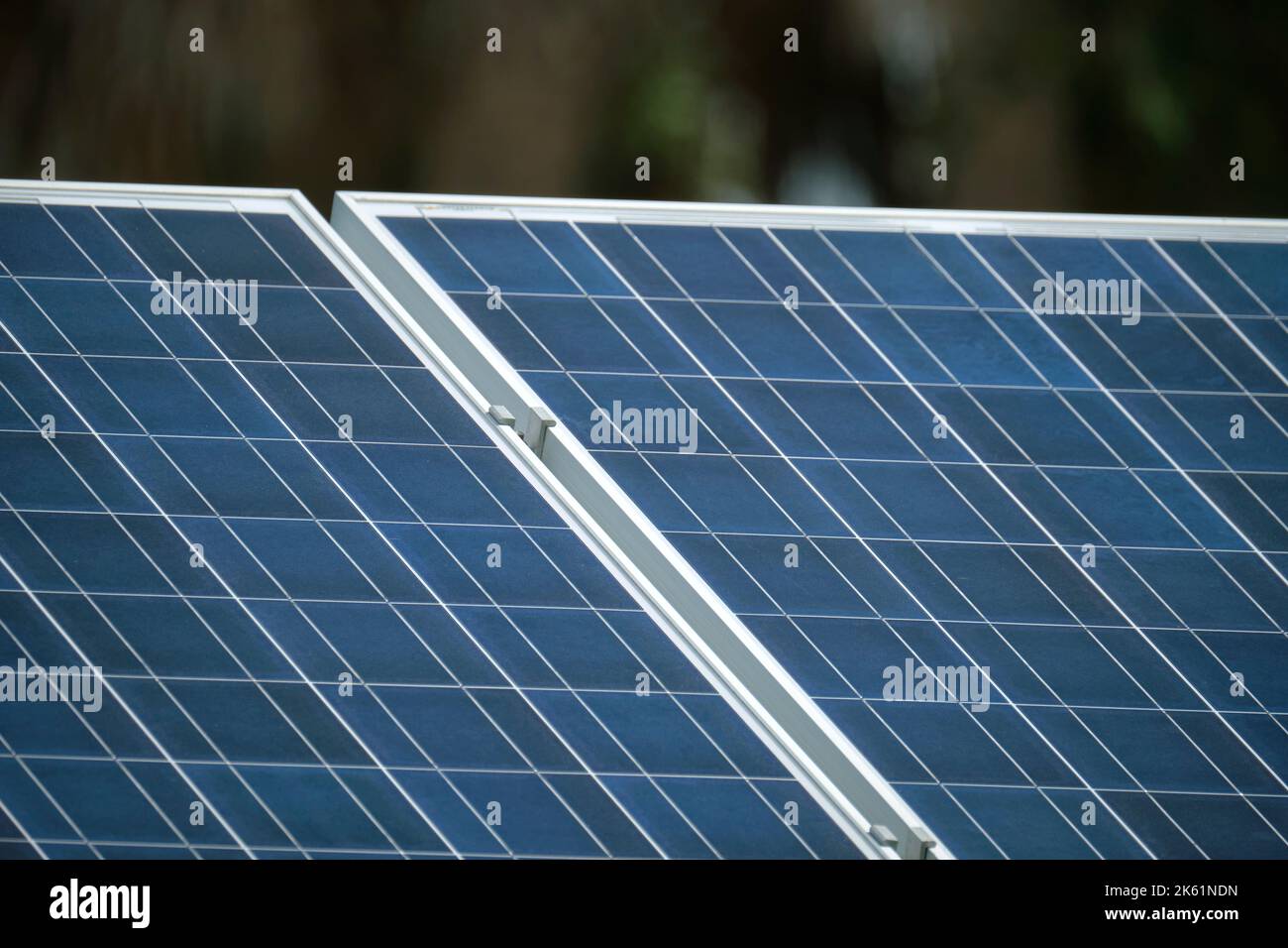 Solar photovoltaic panels mounted on stand-alone frame on backyard ...
