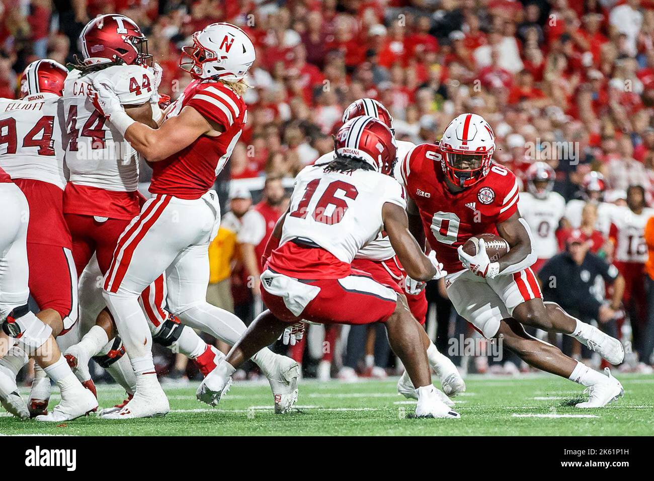 Lincoln, NE. U.S. 01st Oct, 2022. Nebraska Cornhuskers running back Jaquez Yant #0 cuts to avoid ...