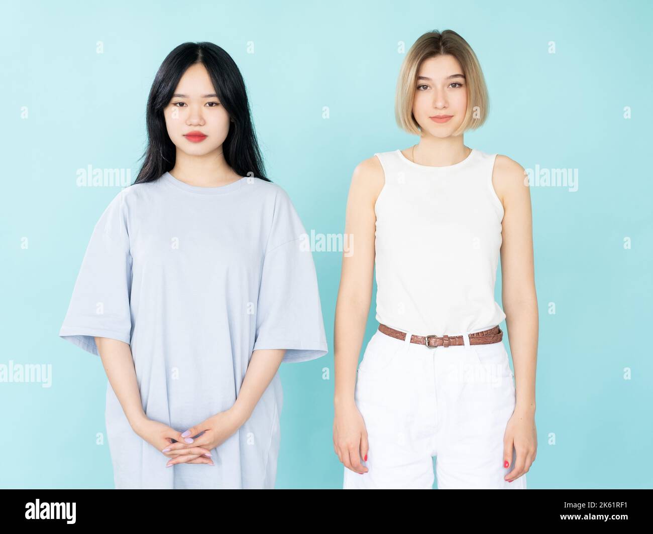 female friends smart casual look model shooting Stock Photo - Alamy