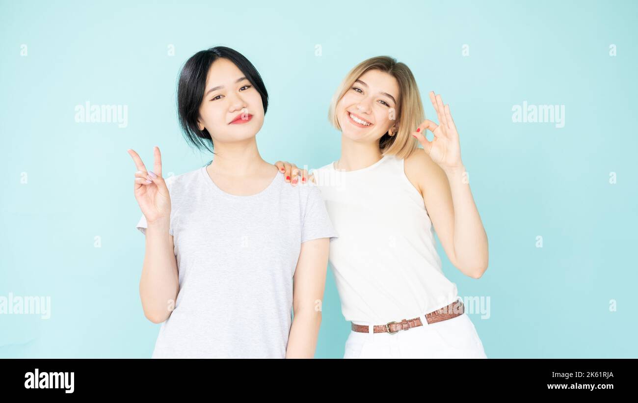 positive women ethnic diversity supportive gesture Stock Photo - Alamy