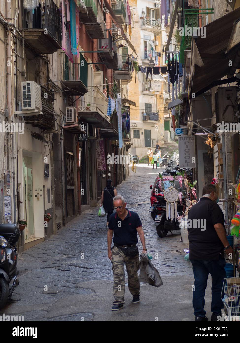 The narrow alleys of the Spanish quarters of Naples, Italy Stock Photo ...