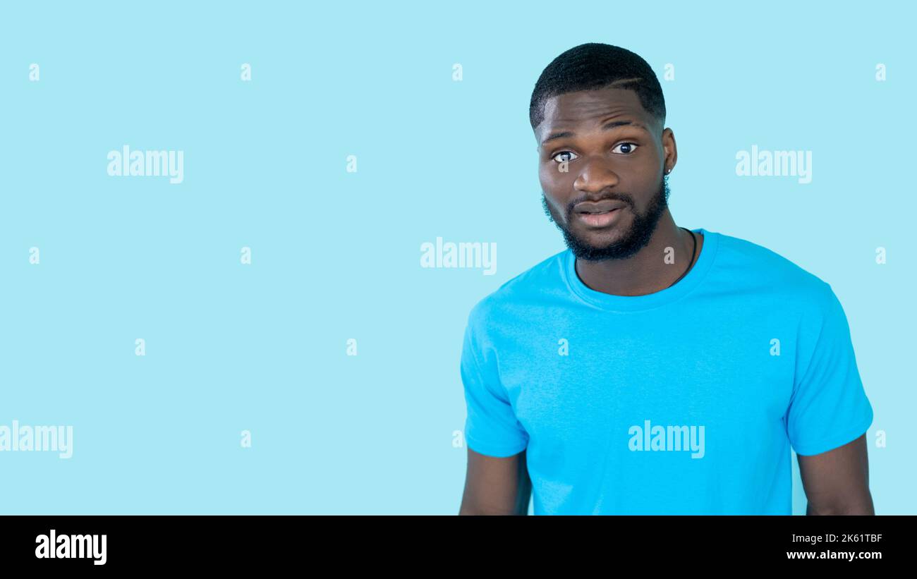 confused man uncertain emotion banner doubtful guy Stock Photo - Alamy