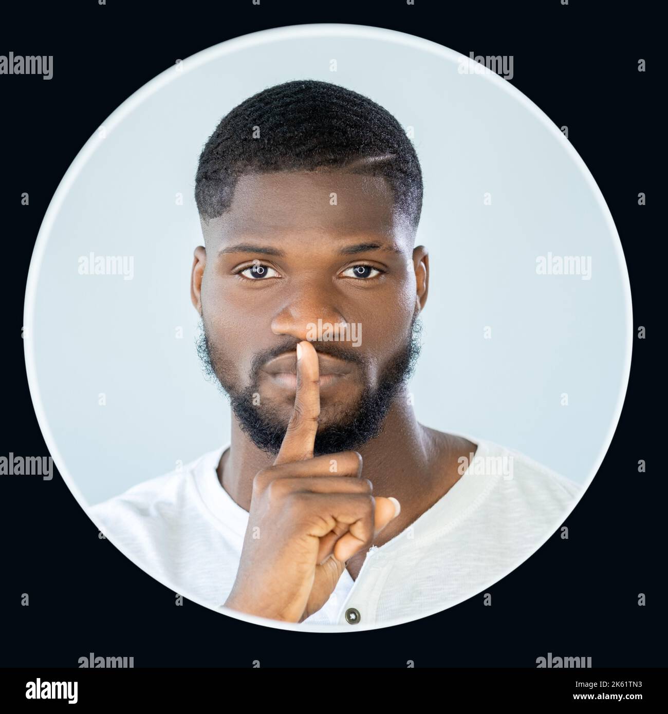 shush gesture keep quiet avatar man shh portrait Stock Photo - Alamy
