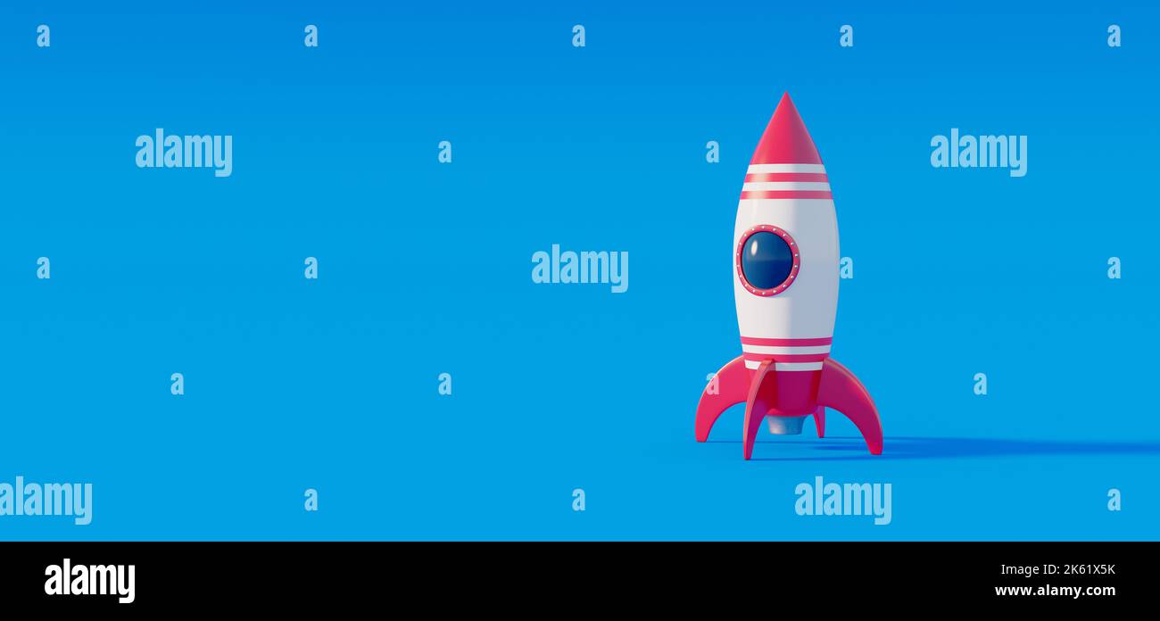 Rocket space ship on blue background. Space exploration concept 3d ...