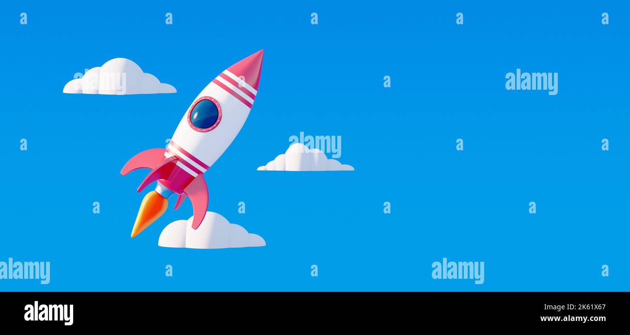 Rocket space ships on blue background. Business startup concept 3d ...