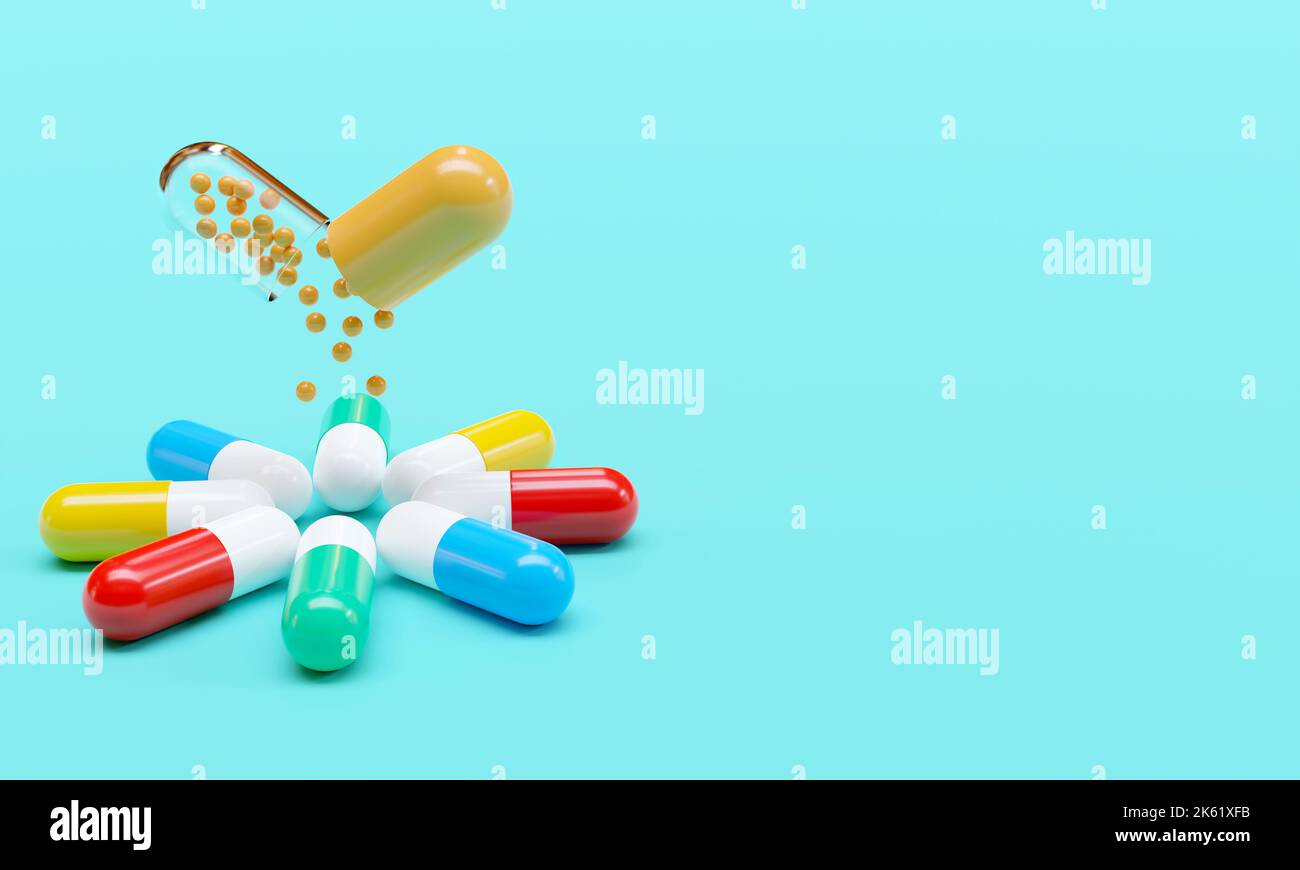 Capsules with granules background with copy space, can be used as ...