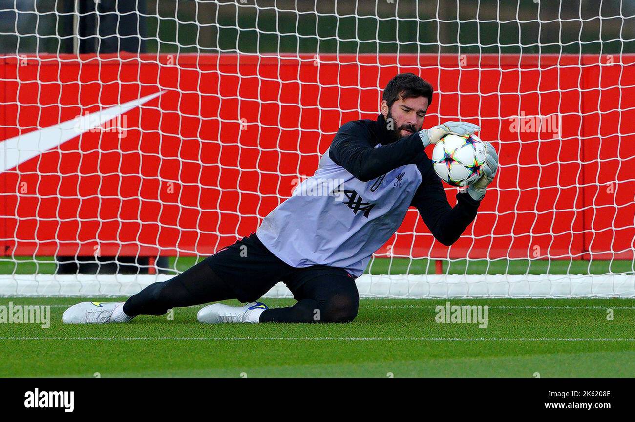 Liverpool goalkeeper Alisson Becker during a training session at the ...
