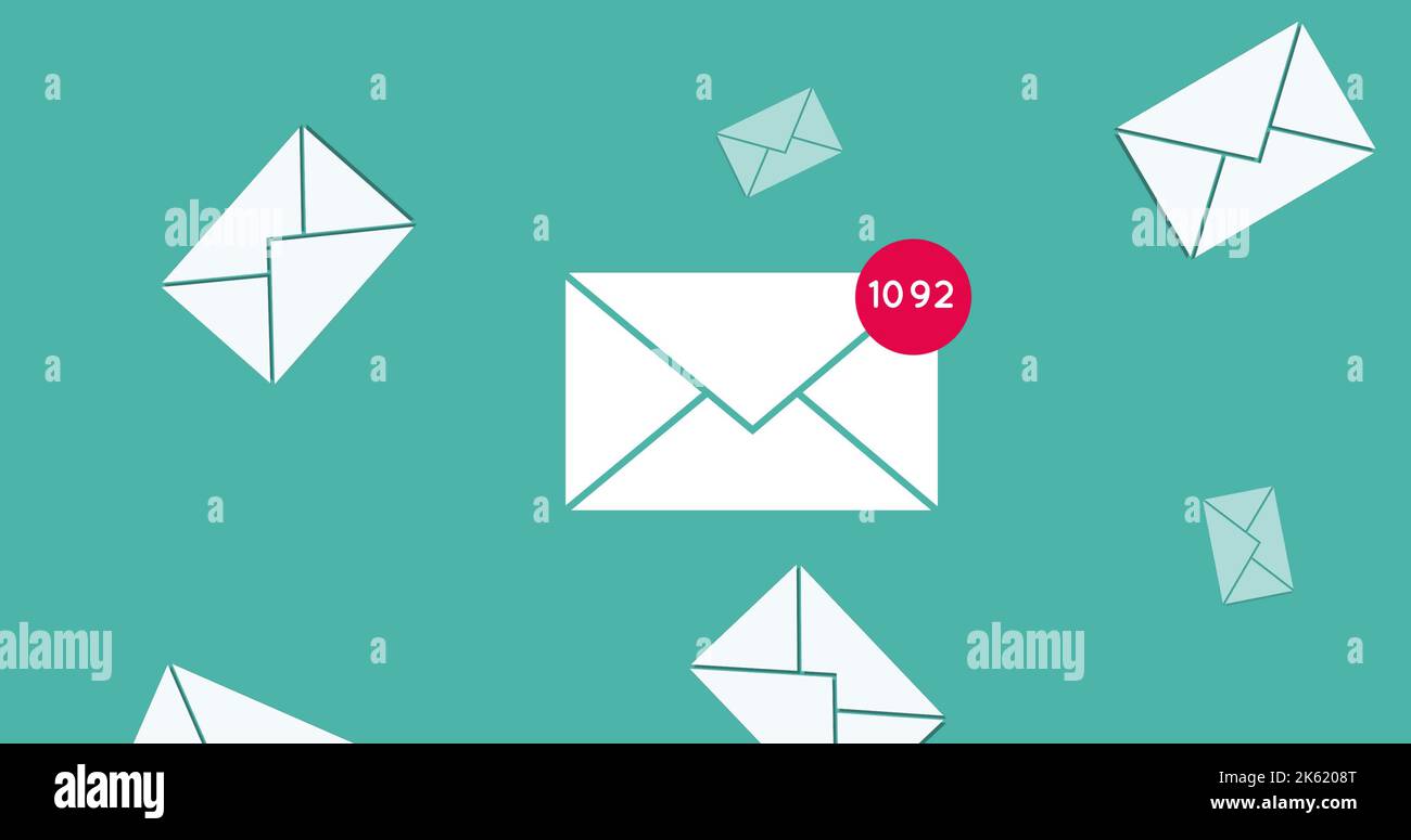 Image of emails with number 1092 scattered over green background Stock ...