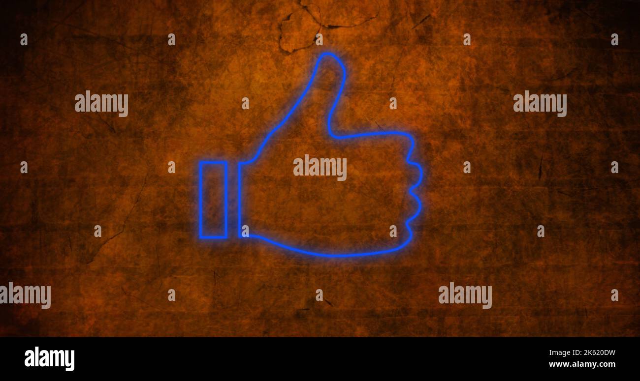 Composite of digital blue like button icon against abandoned wall, copy ...