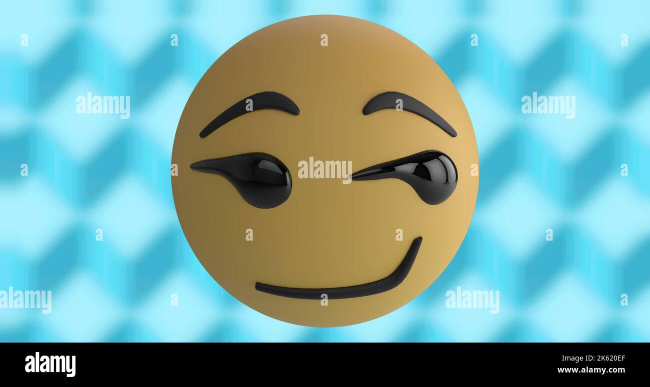 Illustration of yellow emoji against blue rhombus pattern background ...