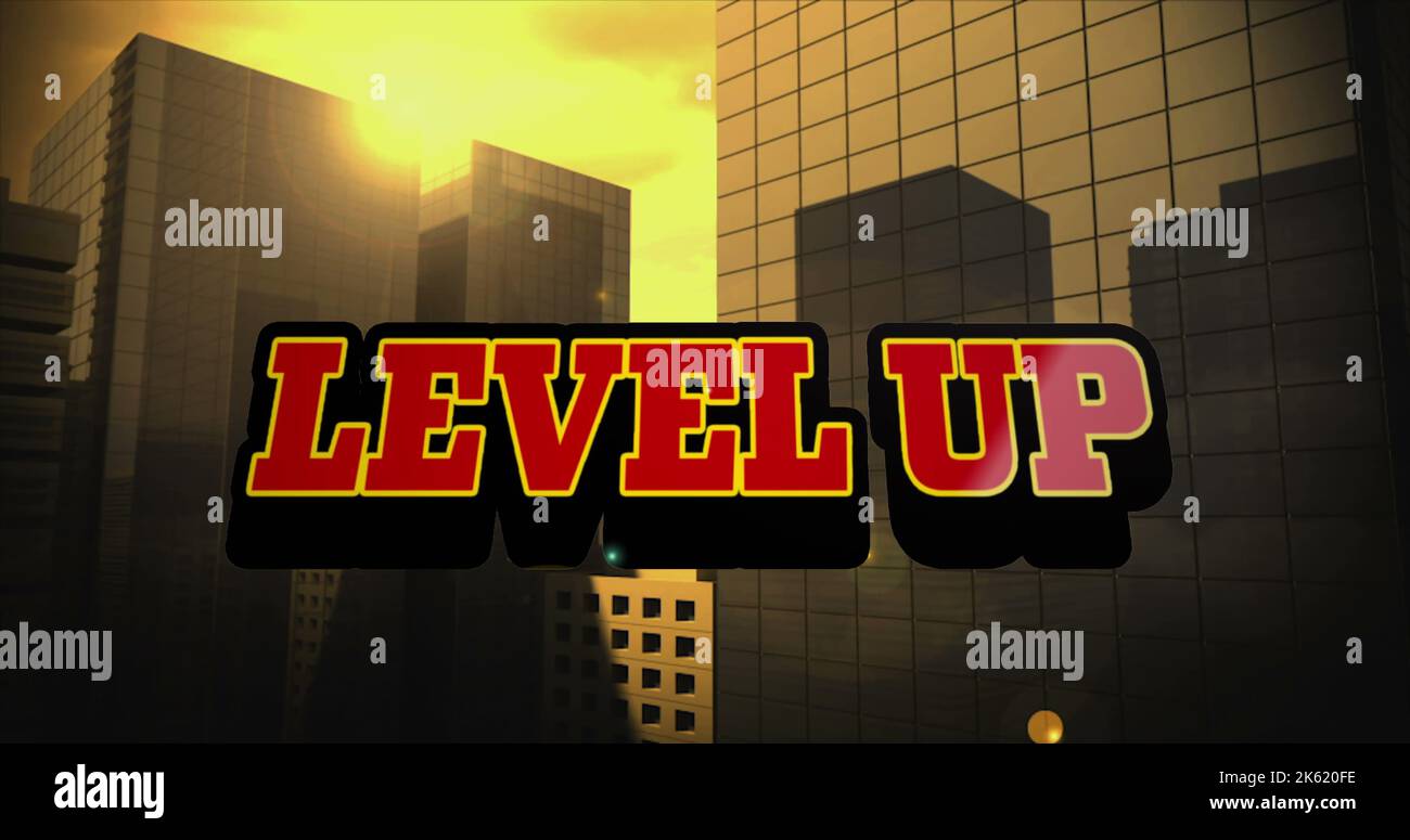 Composite of red level up text over sunlight falling on modern ...