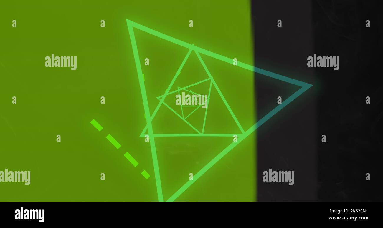 Illustration of triangular structures against green and black ...