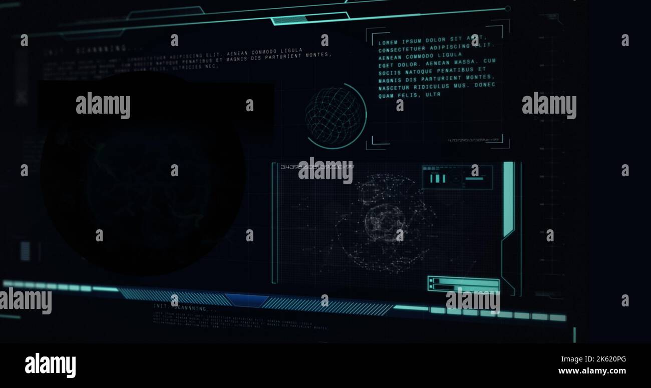 Digitally generated image of black mathematical symbol on hud interface ...
