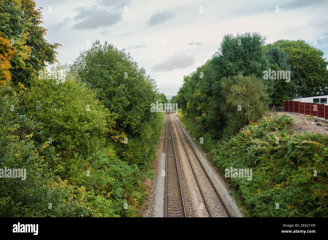 A train receding into the distance on railway tracks near Abergavenny ...