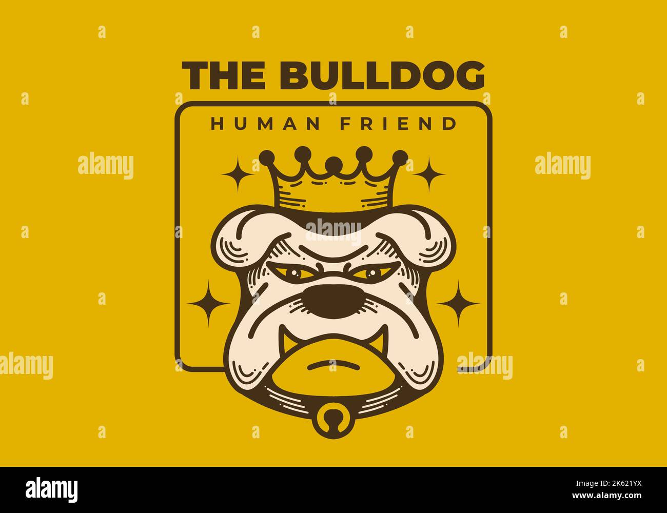 Retro art illustration design of a angry bulldog face with crown Stock ...