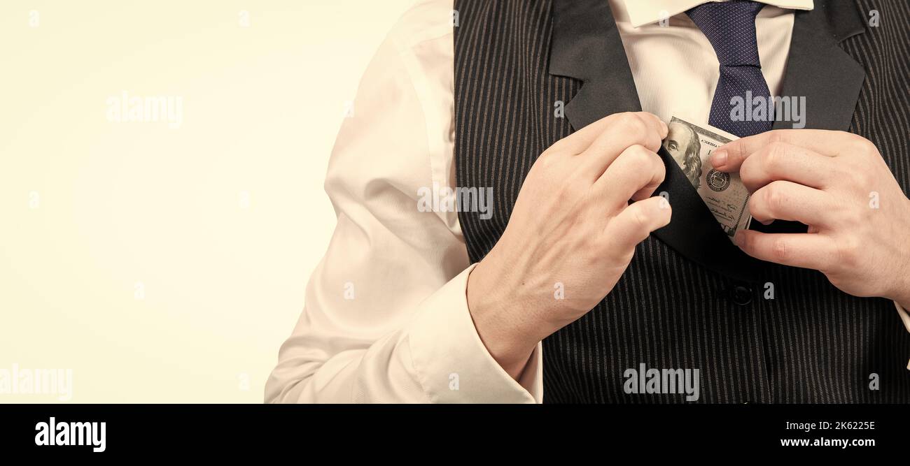 man hold cash isolated on white background. bribery and corruption ...