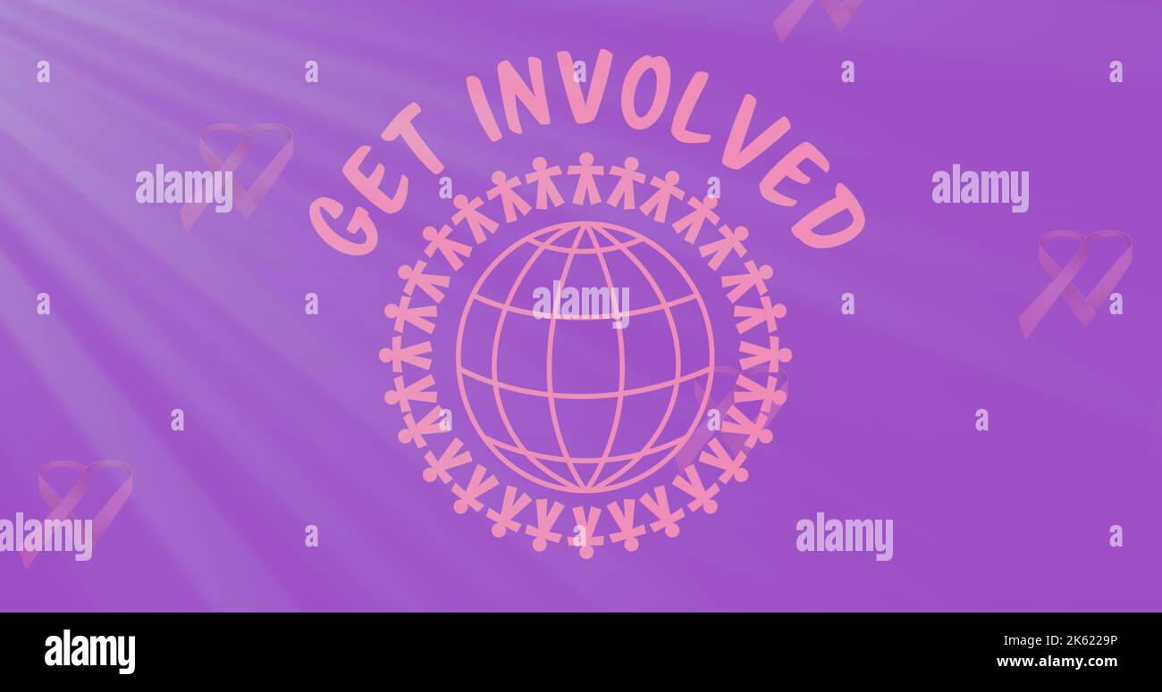 Illustration of get involved text with people chain around globe and ...