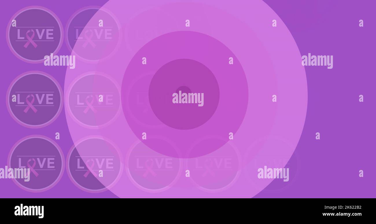 Illustration of love text with awareness ribbons and multiple circles ...