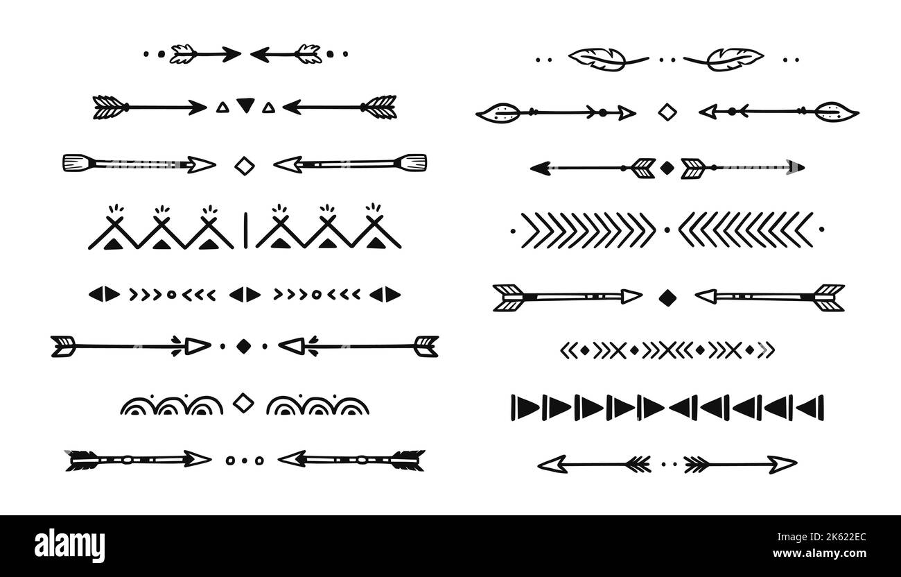 Mexican, boho arrow hand drawn element set. African, aztec rustic ...