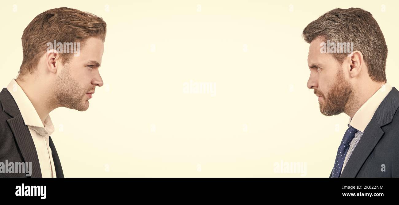 Man face portrait, banner with copy space. businessmen face to face ...