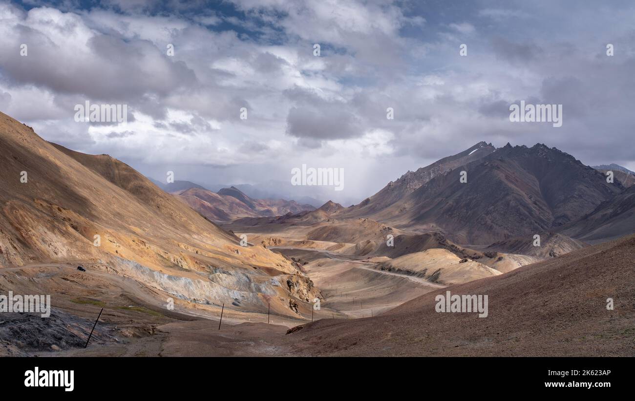 Scenic mountain landscape view at high altitude Ak Baital pass, highest ...