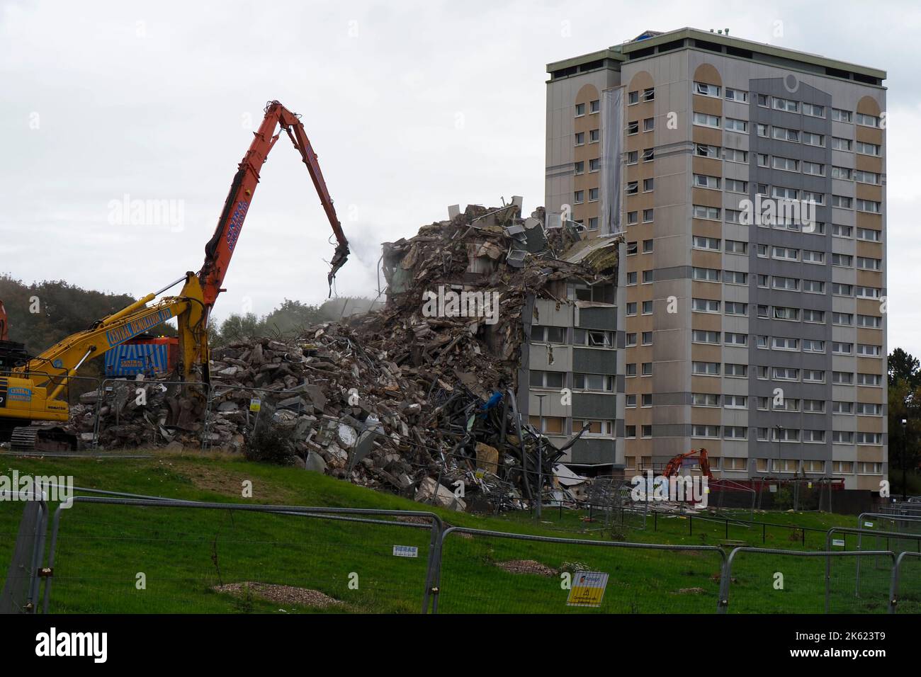 Sub standard social housing tower block being demolished in Ayr ...