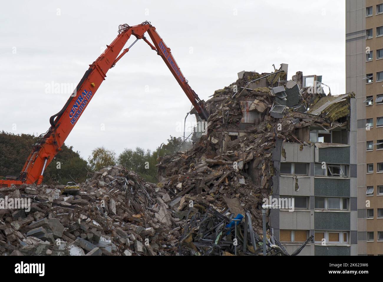 Sub standard social housing tower block being demolished in Ayr ...