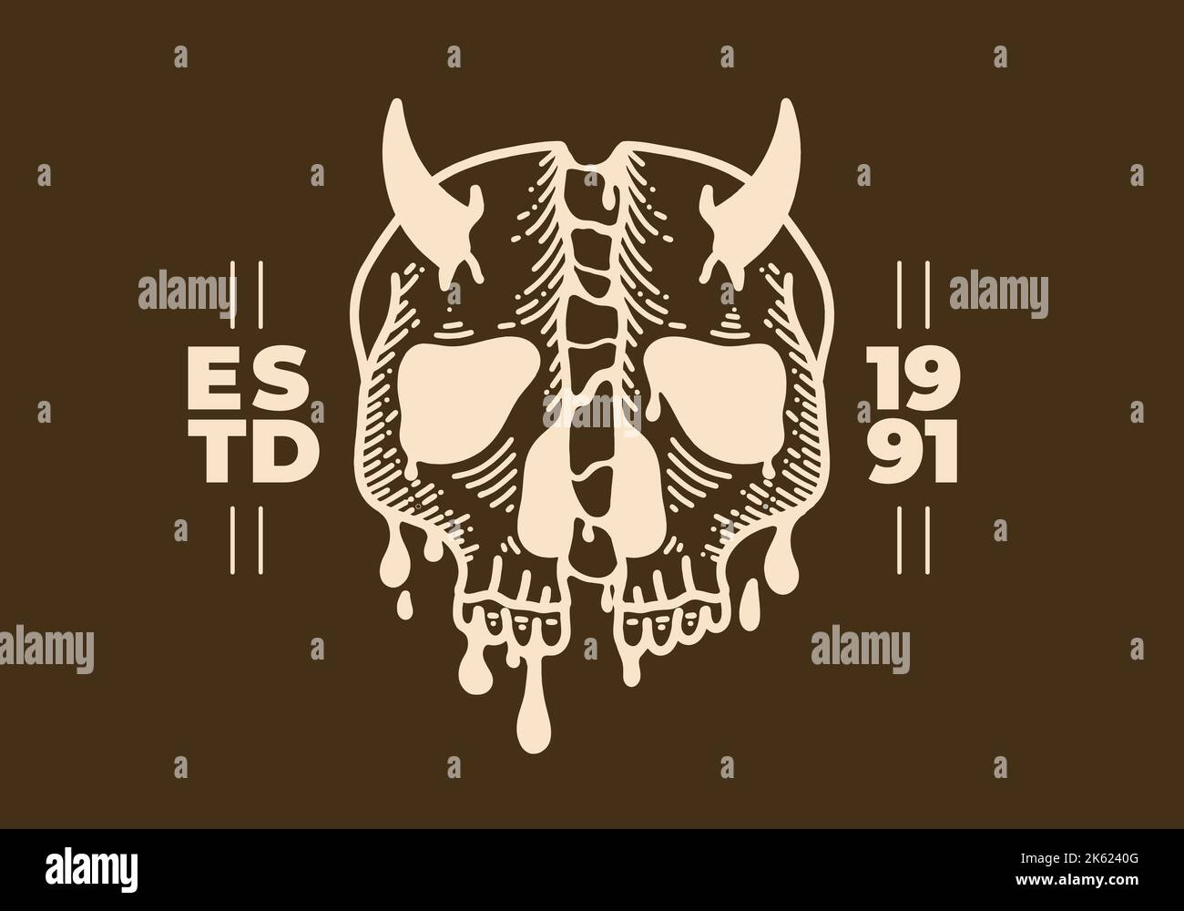 Vintage scary split skull with horn illustration design Stock Vector ...