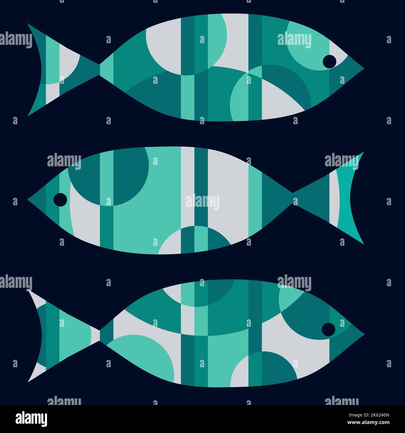 Stylized abstract decorated cute green ocean fish set Stock Photo - Alamy