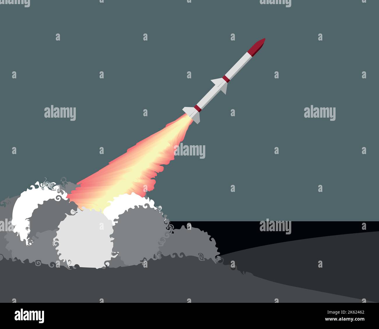 War. Launch of a military rocket. The work of air defense Stock Vector ...
