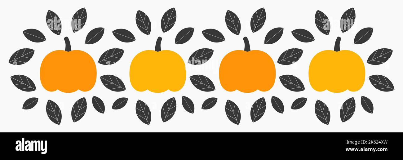 Autumn pumpkins and leaves decoration border. Vector illustration Stock ...