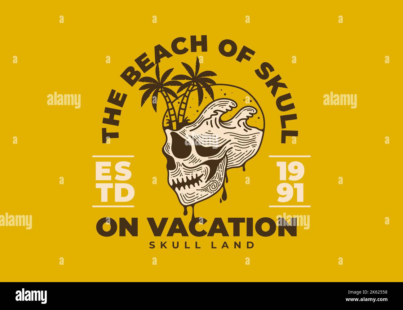 Vintage style skull with beach illustration on it Stock Vector Image ...