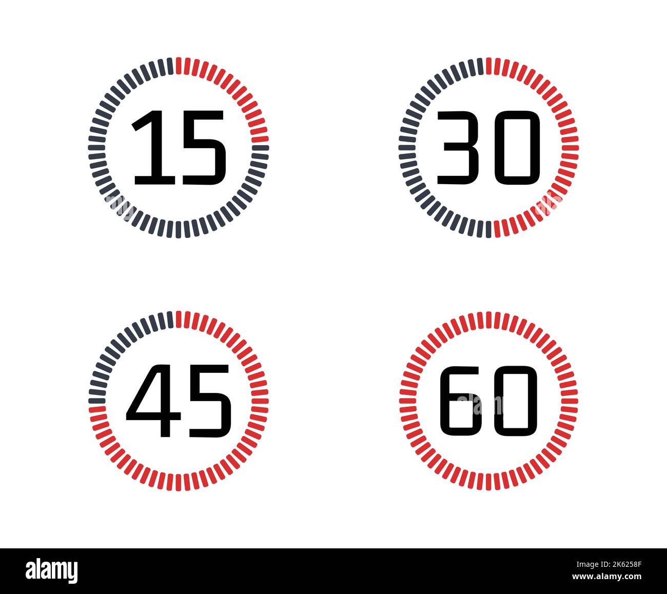 Set of red stopwatch icons. Concept of time management Stock Vector ...