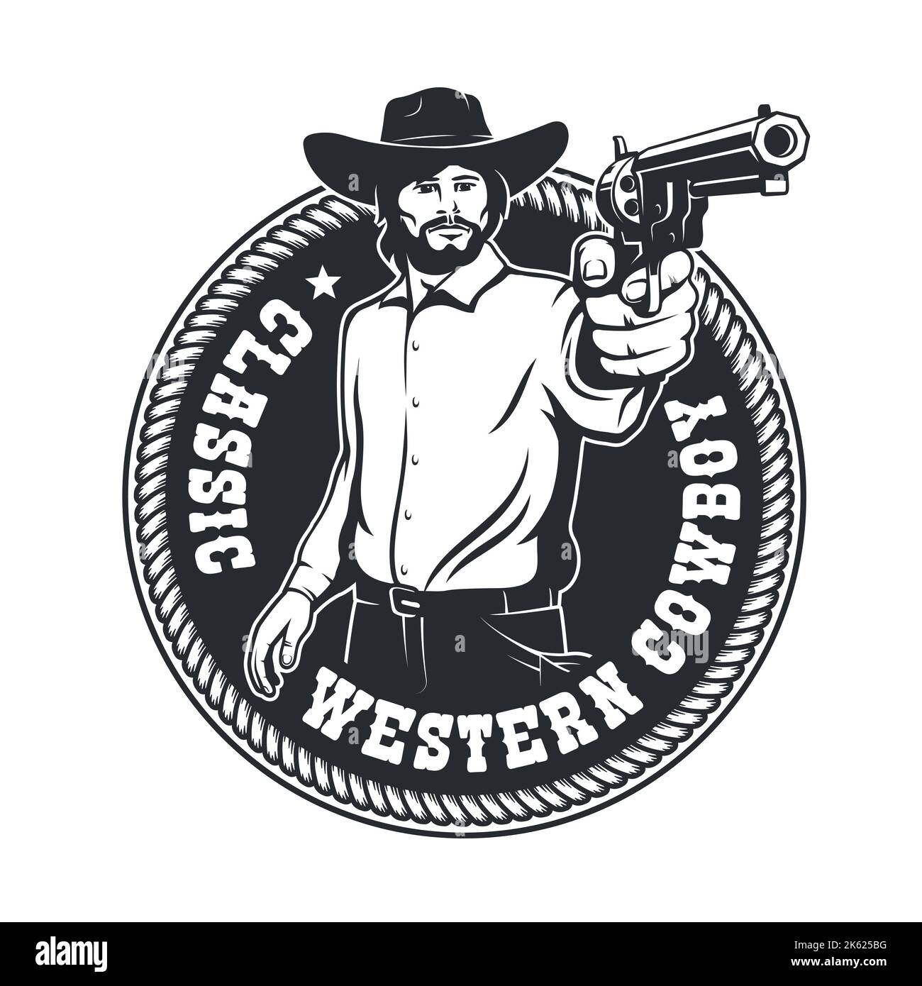 Cowboy aiming a gun - retro western badge Stock Vector Image & Art - Alamy