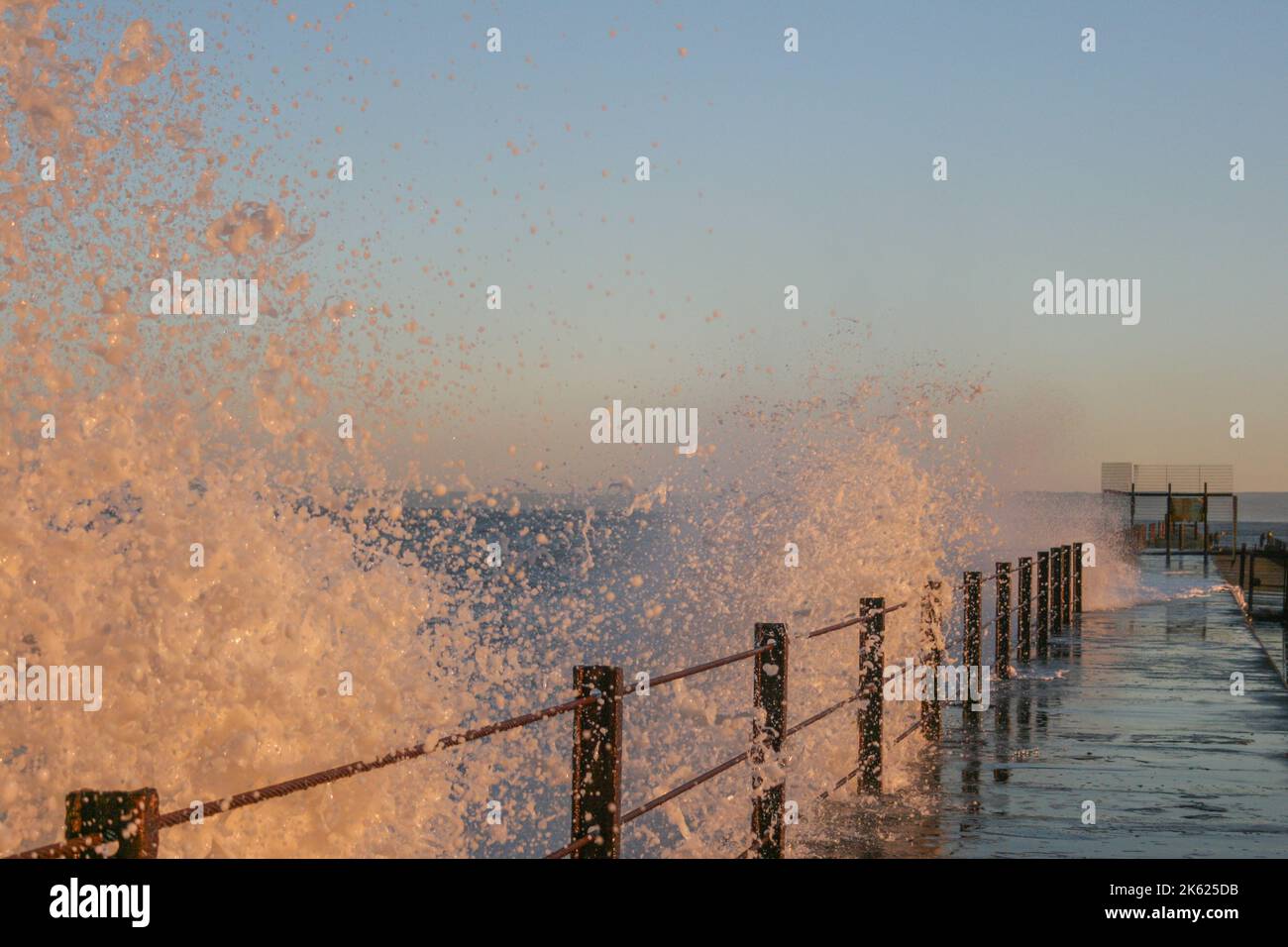 Sea waves hit the Heugh sea breakwater, Hartlepool, UK Stock Photo - Alamy
