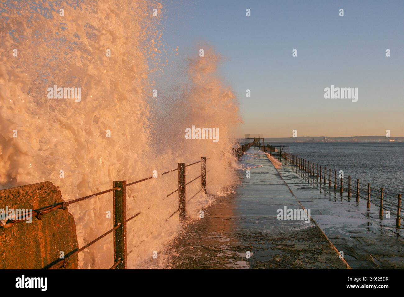 Sea waves hit the Heugh sea breakwater, Hartlepool, UK Stock Photo - Alamy