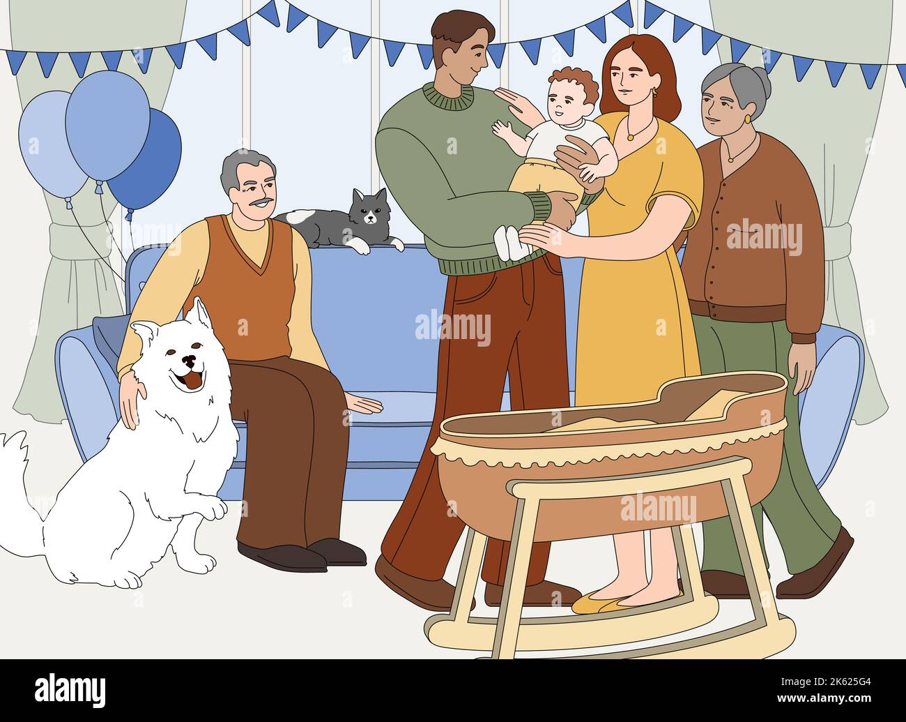 Cartoon parents baby family hi-res stock photography and images - Alamy