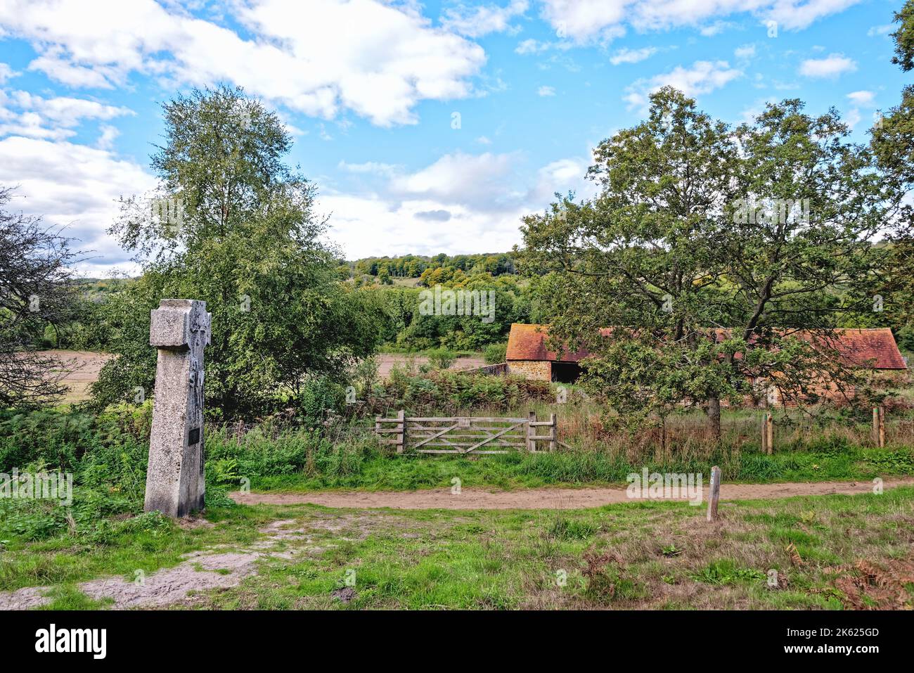 The Samuel Wilberforce memorial and Leasers Barn in the Surrey Hills at ...