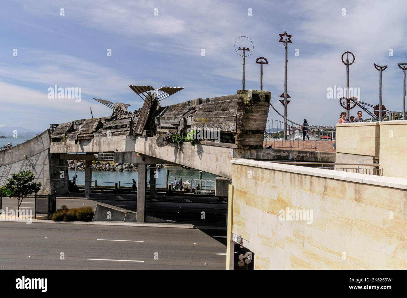 The artistic sculptured wedge-shaped bridge is the City to Sea Bridge ...