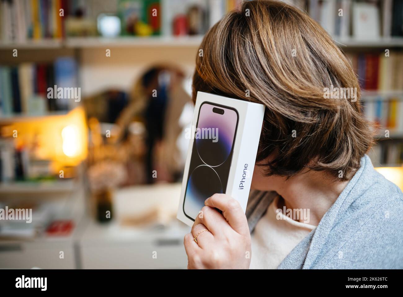 London, United Kingdom - Sept 28, 2022: Woman holding white cardboard ...