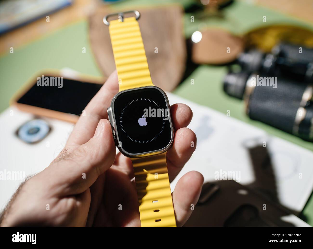 London, United Kingdom - Sep 23, 2022: Round Apple Watch Ultra designed ...